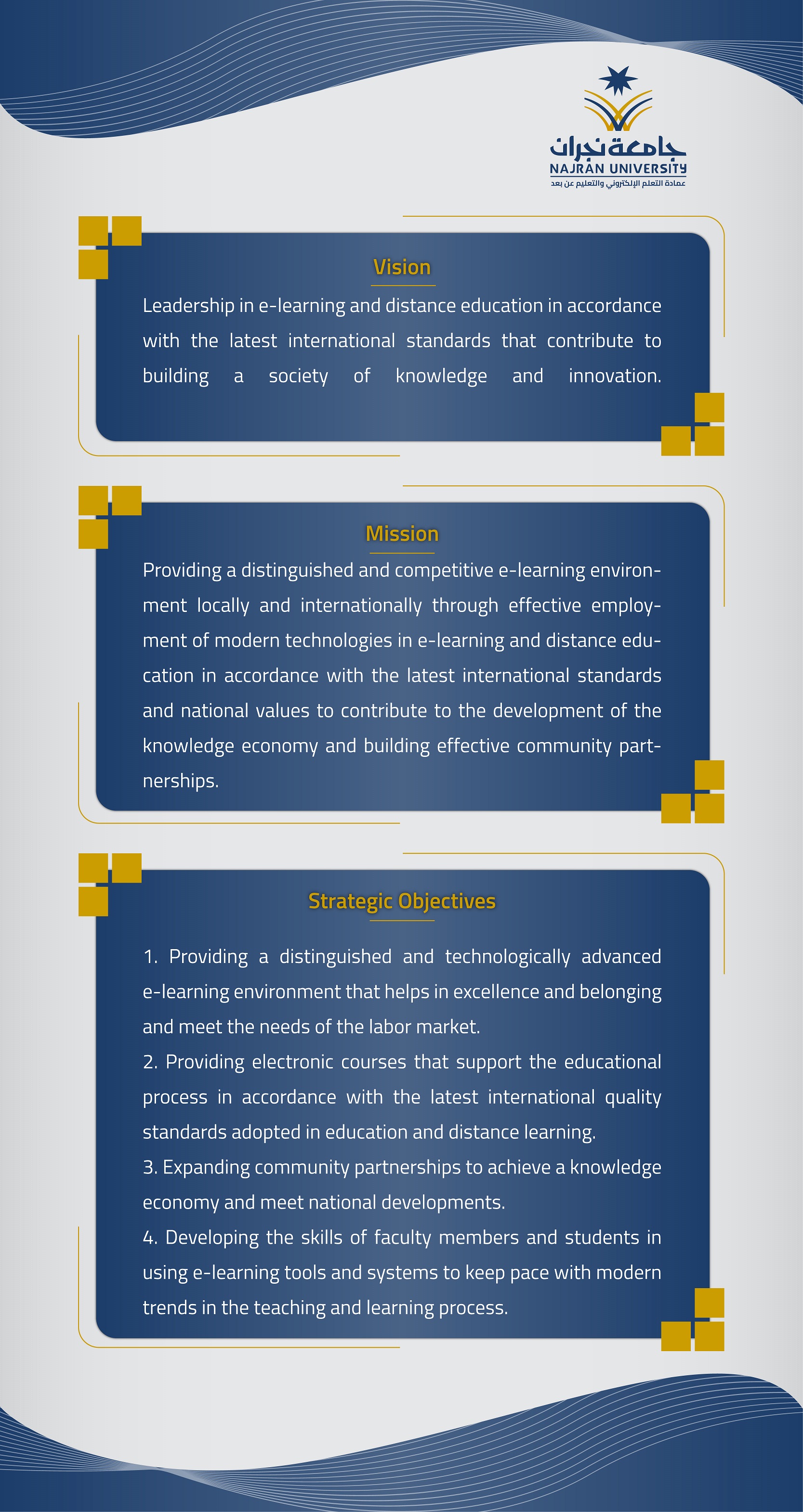 Vision, Mission and Objectives - Elearning Deanship - NAJRAN UNIVERSITY